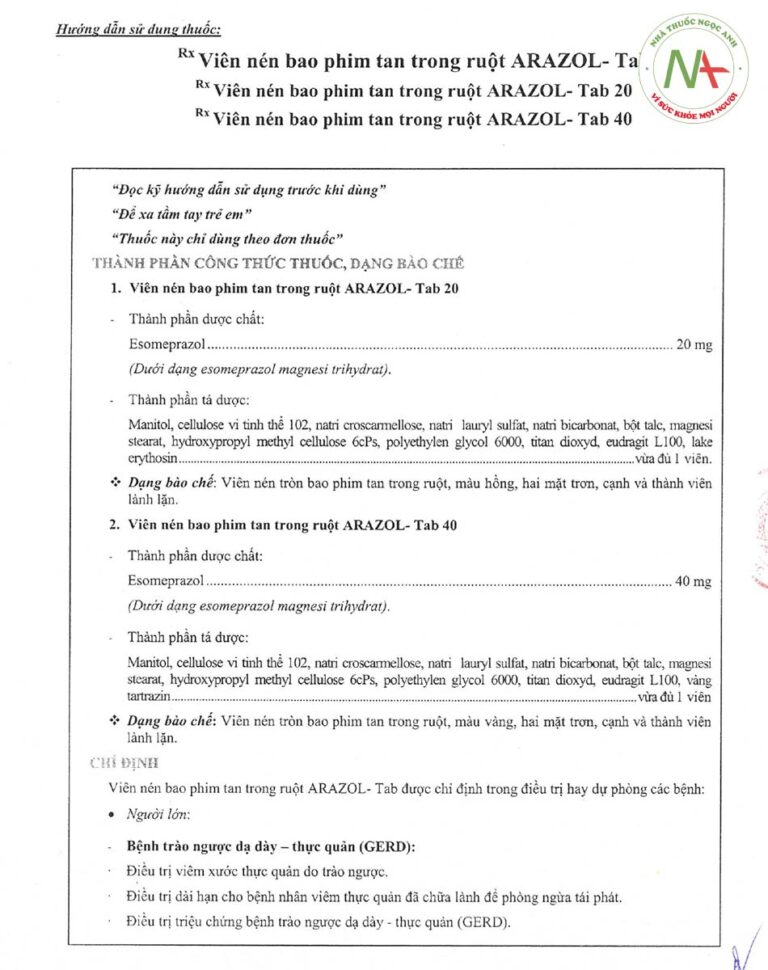 Thuốc Arazol-Tab 40 là thuốc gì, có tác dụng gì, giá bao nhiêu, mua ở đâu?