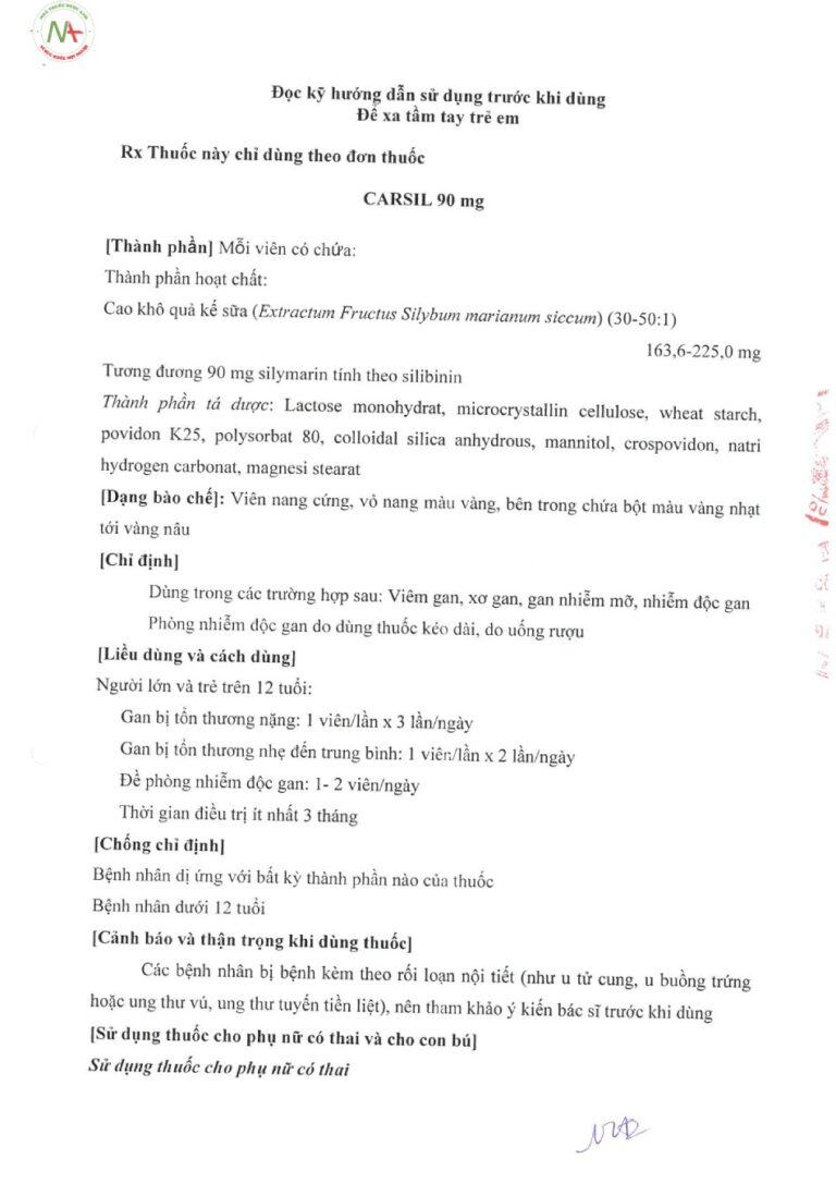 Thuốc Carsil 90mg là thuốc gì, có tác dụng gì, giá bao nhiêu, mua ở đâu?