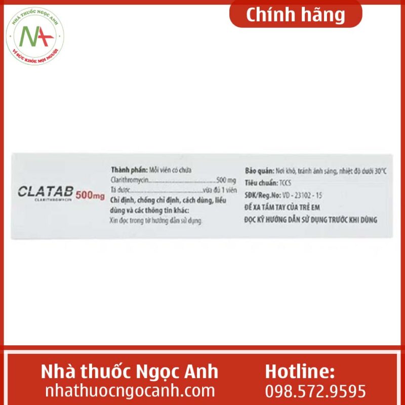 Thuốc Clatab 500mg có tác dụng gì, giá bao nhiêu, mua ở đâu?