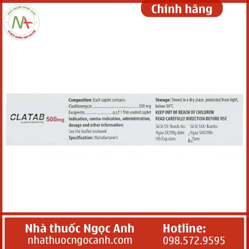 Thuốc Clatab 500mg có tác dụng gì, giá bao nhiêu, mua ở đâu?