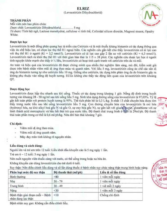 Thuốc Elriz là thuốc gì, có tác dụng gì, giá bao nhiêu, mua ở đâu?