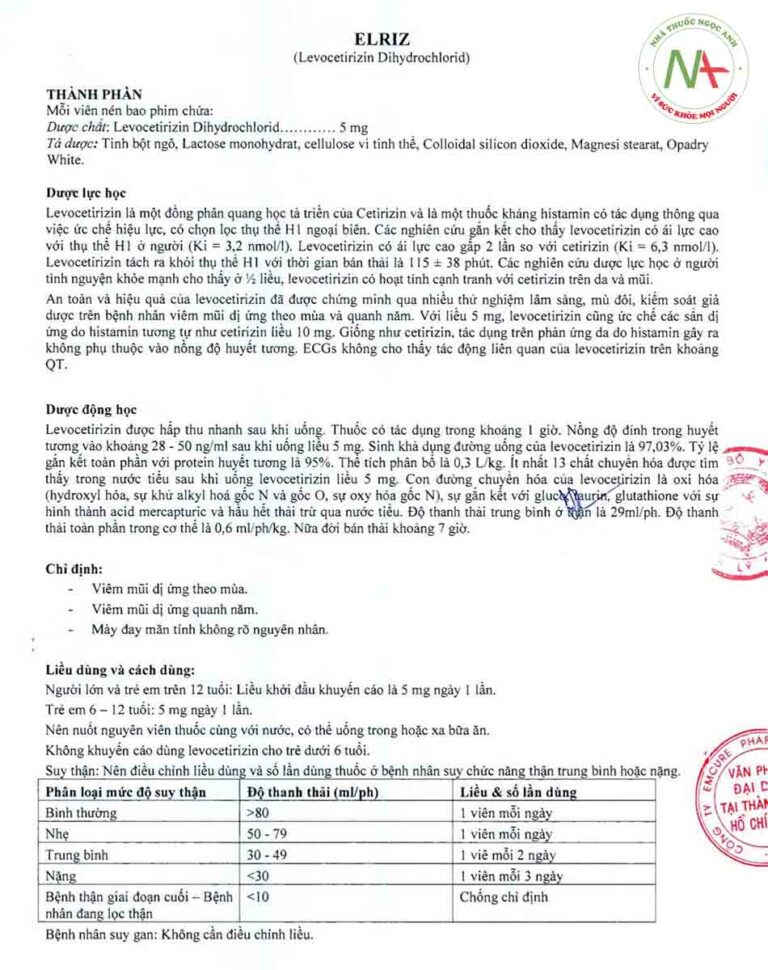 Thuốc Elriz là thuốc gì, có tác dụng gì, giá bao nhiêu, mua ở đâu?