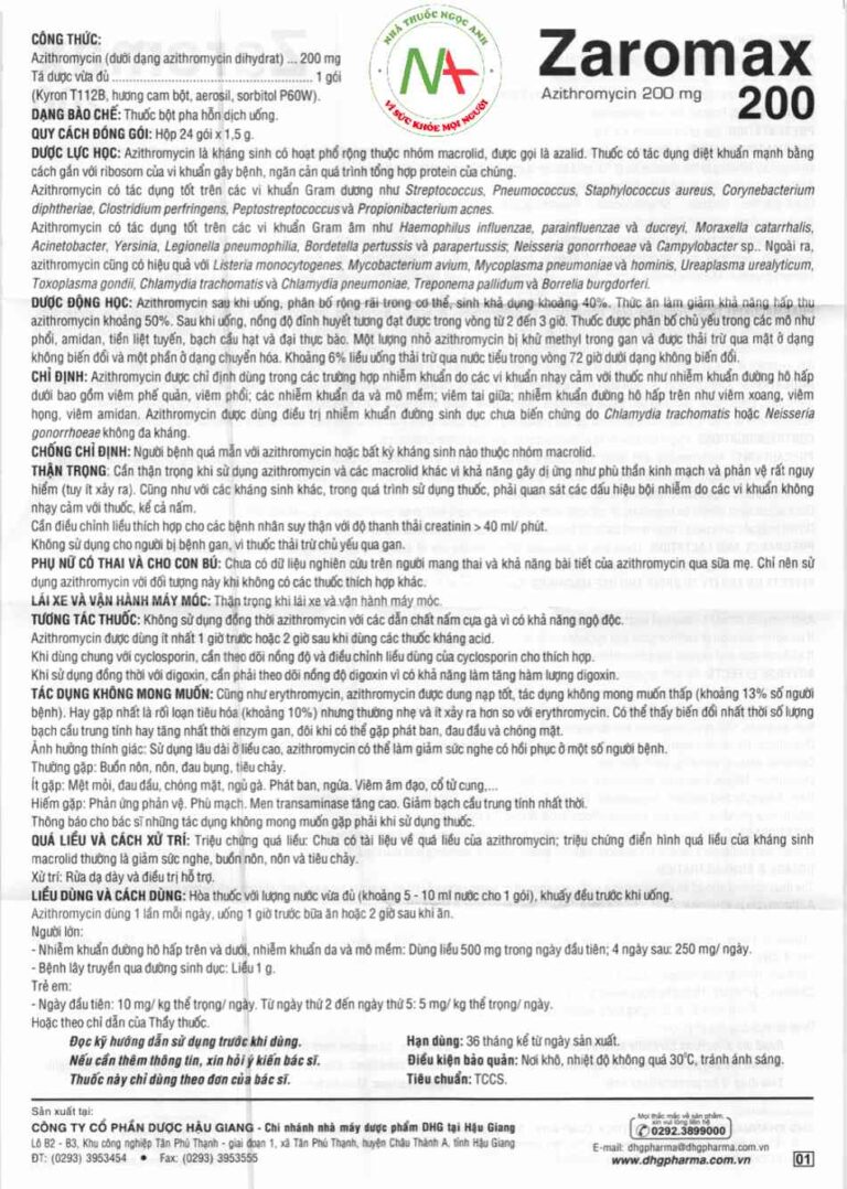 Zaromax 200 là thuốc gì? Công dụng, cách dùng và lưu ý