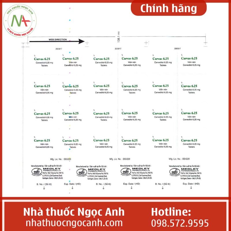 Thuốc Carvas 6.25mg có tác dụng gì, giá bao nhiêu, mua ở đâu?