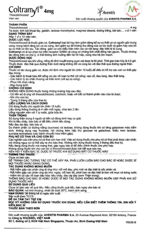 Thuốc Coltramyl 4mg Roussel là thuốc gì, giá bao nhiêu, mua ở đâu?