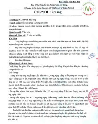 Thuốc Coryol 12.5mg tablets là thuốc gì, giá bao nhiêu, mua ở đâu
