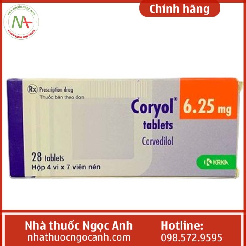 Thuốc Coryol 6.25mg tablets là thuốc gì, giá bao nhiêu, mua ở đâu
