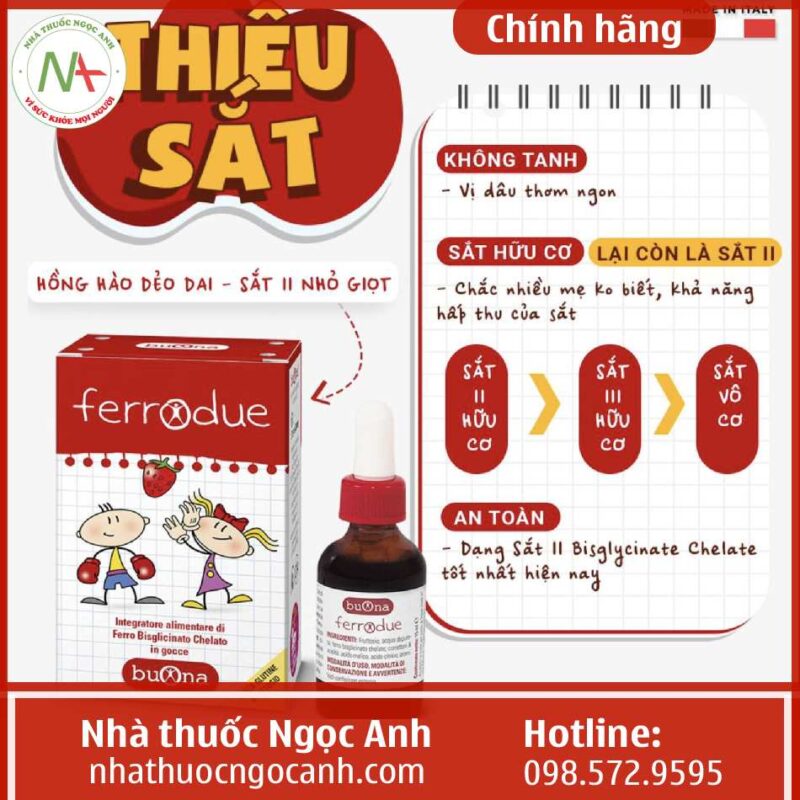 Thuốc sắt nhỏ giọt Ferrodue Bouna 15ml giá bao nhiêu, mua ở đâu