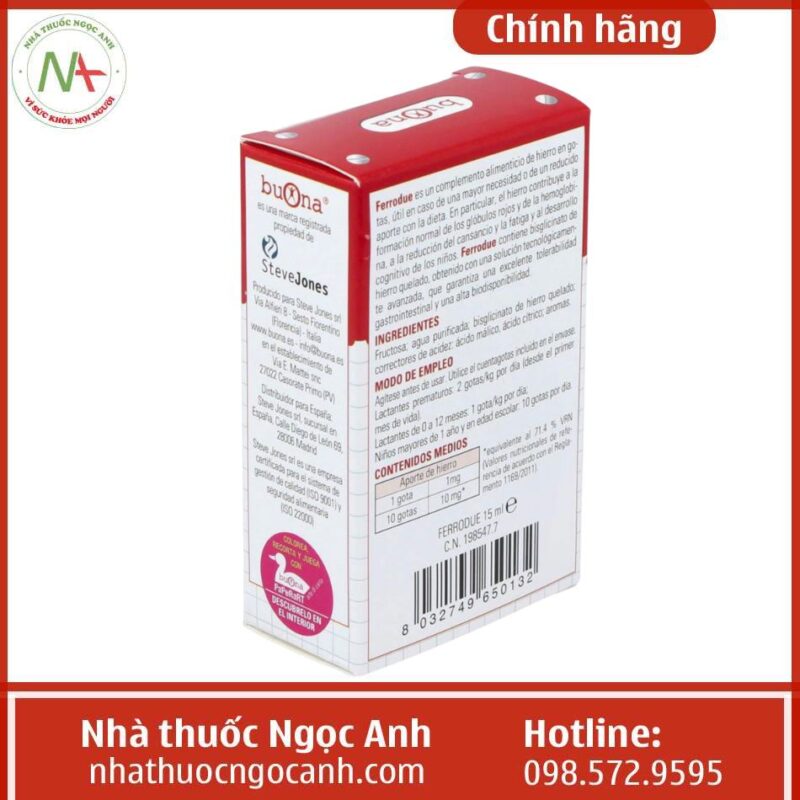 Thuốc sắt nhỏ giọt Ferrodue Bouna 15ml giá bao nhiêu, mua ở đâu