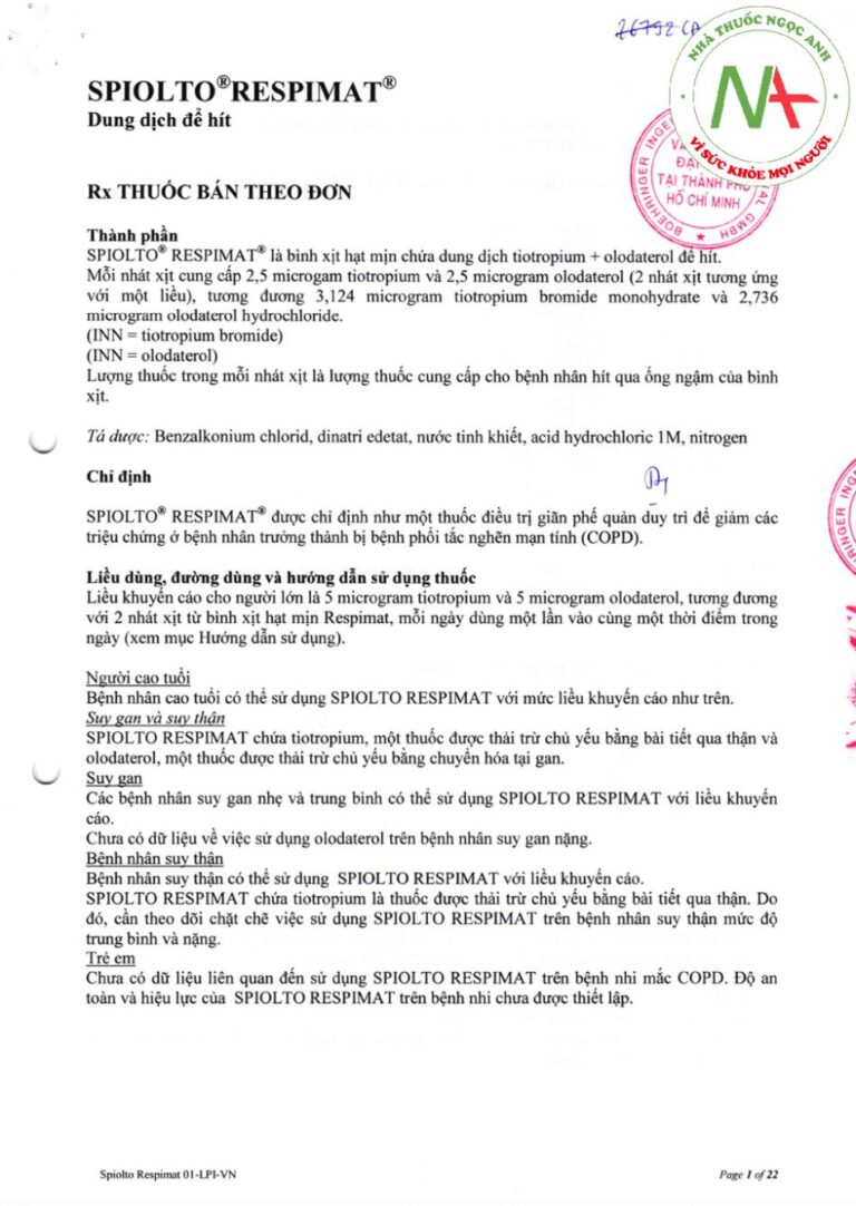 Thuốc Spiolto Respimat 2.5mcg/2.5mcg mua ở đâu, giá bao nhiêu?