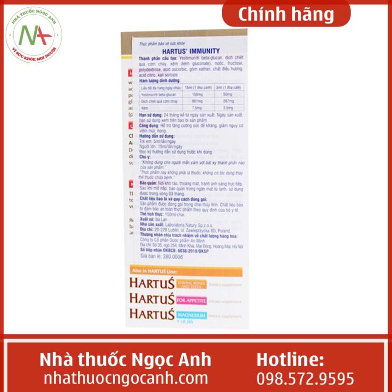 Thuốc Hartus Immunity uống lúc nào, giá bao nhiêu, mua ở đâu?