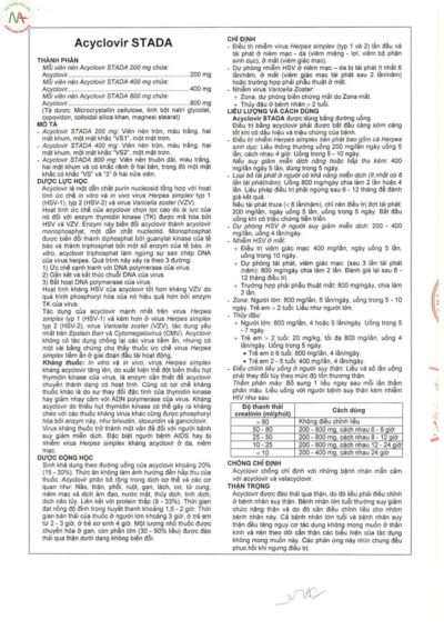 Thuốc Acyclovir Stada 200mg là thuốc gì, mua ở đâu, giá bao nhiêu?