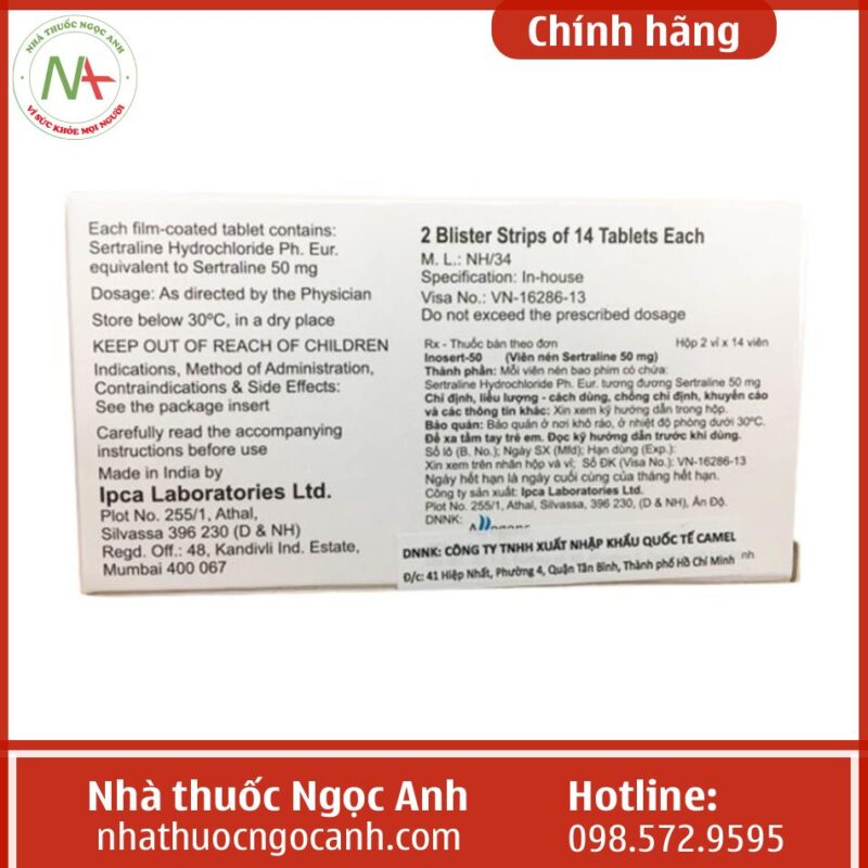 Thuốc Inosert-50 là thuốc gì, tác dụng phụ, mua ở đâu, giá bao nhiêu?