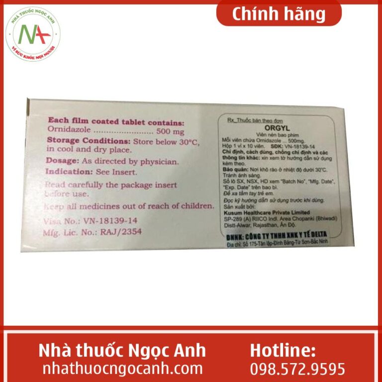 Thuốc Orgyl 500mg là thuốc gì, tác dụng gì, mua ở đâu, giá bao nhiêu?
