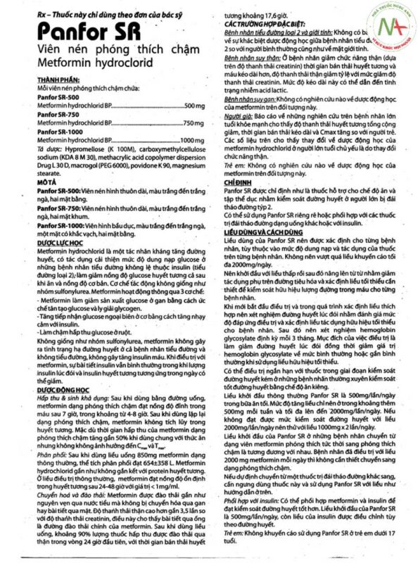 Thuốc Panfor SR-1000 là thuốc gì, liều dùng, mua ở đâu, giá bao nhiêu?
