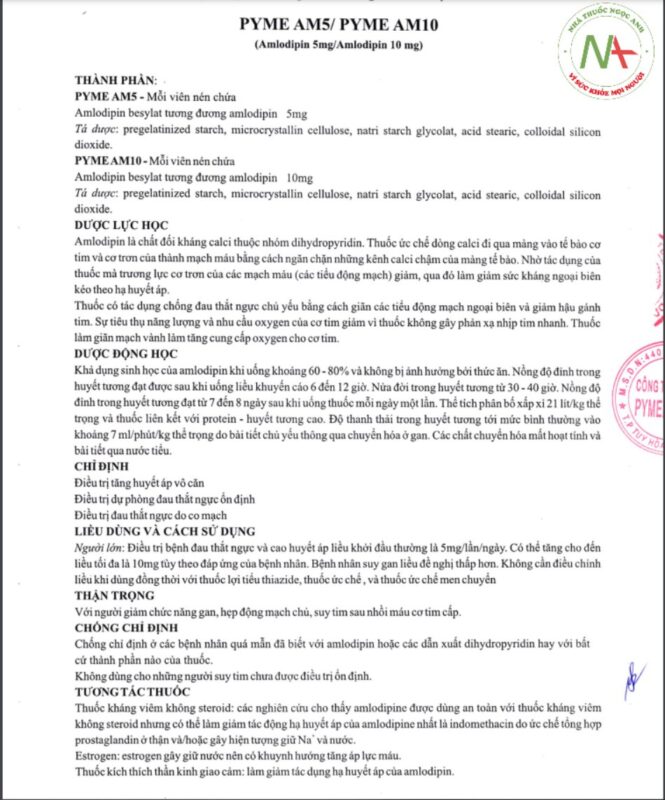Thuốc Pyme AM5 Amlodipin 5mg là thuốc gì, mua ở đâu, giá bao nhiêu?