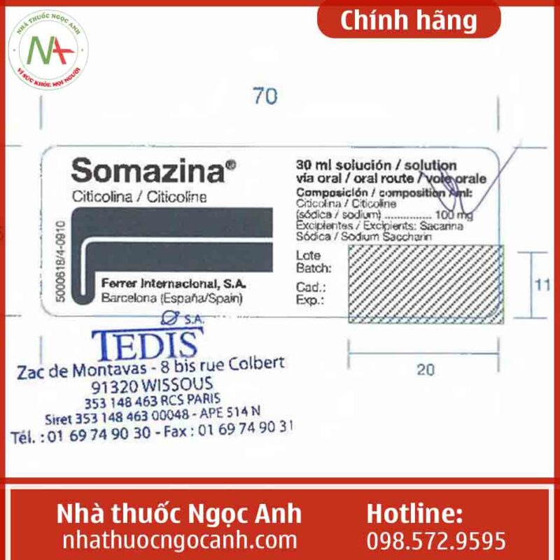 Thuốc bổ não Somazina 100mg/ml 30ml giá bao nhiêu, mua ở đâu