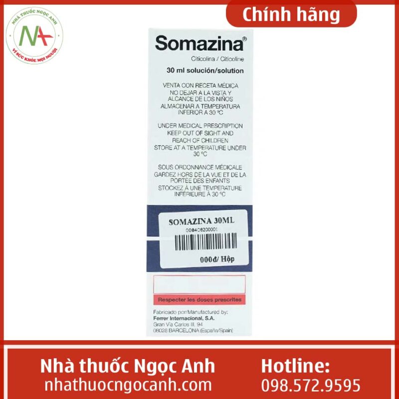 Thuốc bổ não Somazina 100mg/ml 30ml giá bao nhiêu, mua ở đâu