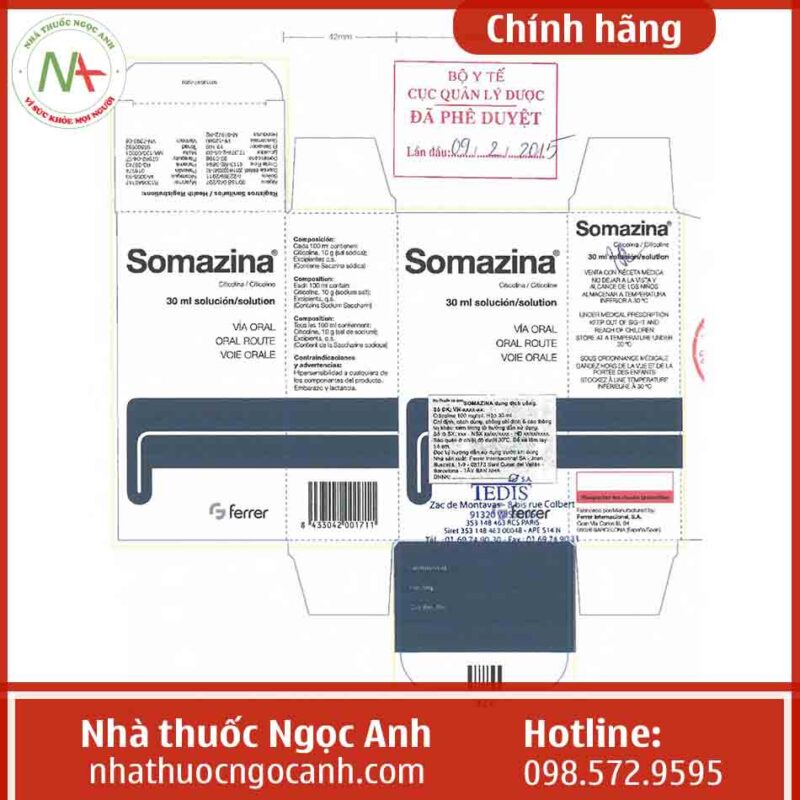 Thuốc bổ não Somazina 100mg/ml 30ml giá bao nhiêu, mua ở đâu