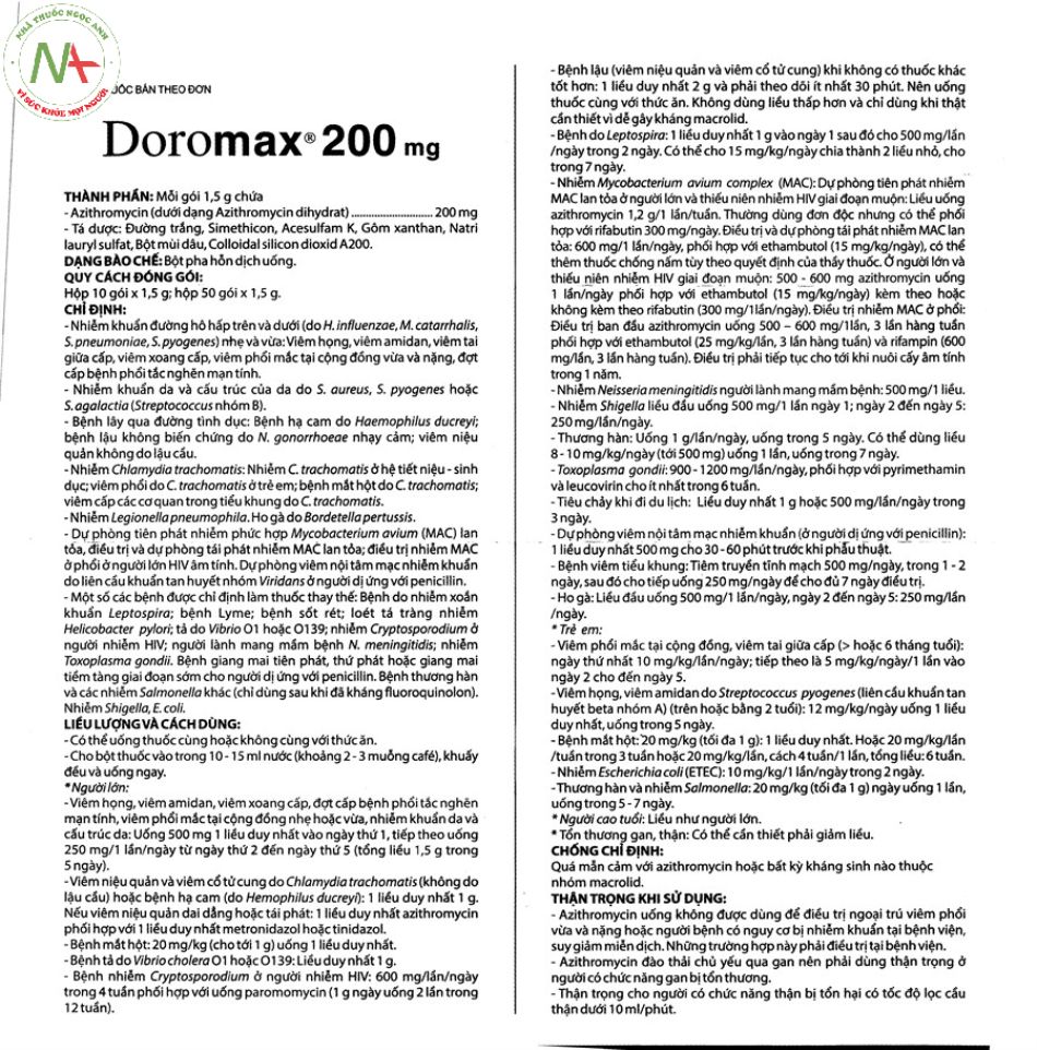 Thuốc Doromax 200mg là thuốc gì, giá bao nhiêu, mua ở đâu?