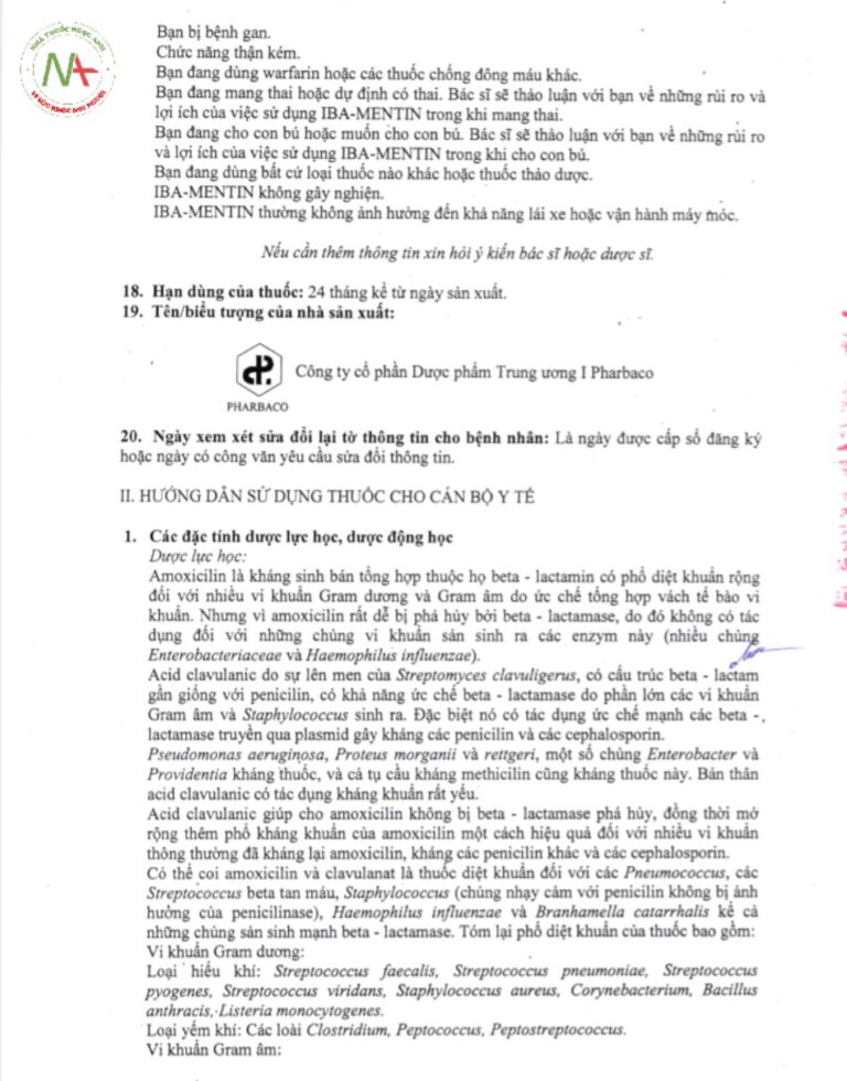 Thuốc Iba-Mentin 1000mg/62,5mg có tác dụng gì, mua ở đâu, giá bao nhiêu?