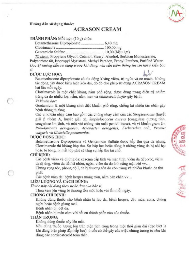 Thuốc Acrason Cream 10g là thuốc gì, giá bao nhiêu, mua ở đâu?