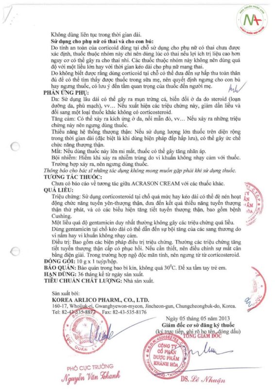 Thuốc Acrason Cream 10g là thuốc gì, giá bao nhiêu, mua ở đâu?