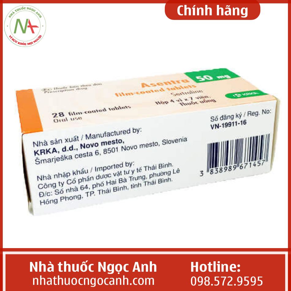 Thuốc Asentra 50mg film-coated tablets giá bao nhiêu, mua ở đâu?