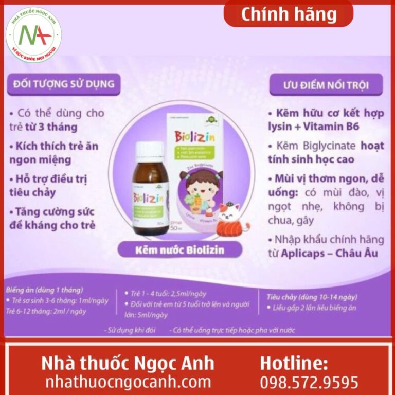 Thuốc kẽm Biolizin uống lúc nào tốt nhất, giá bao nhiêu, mua ở đâu
