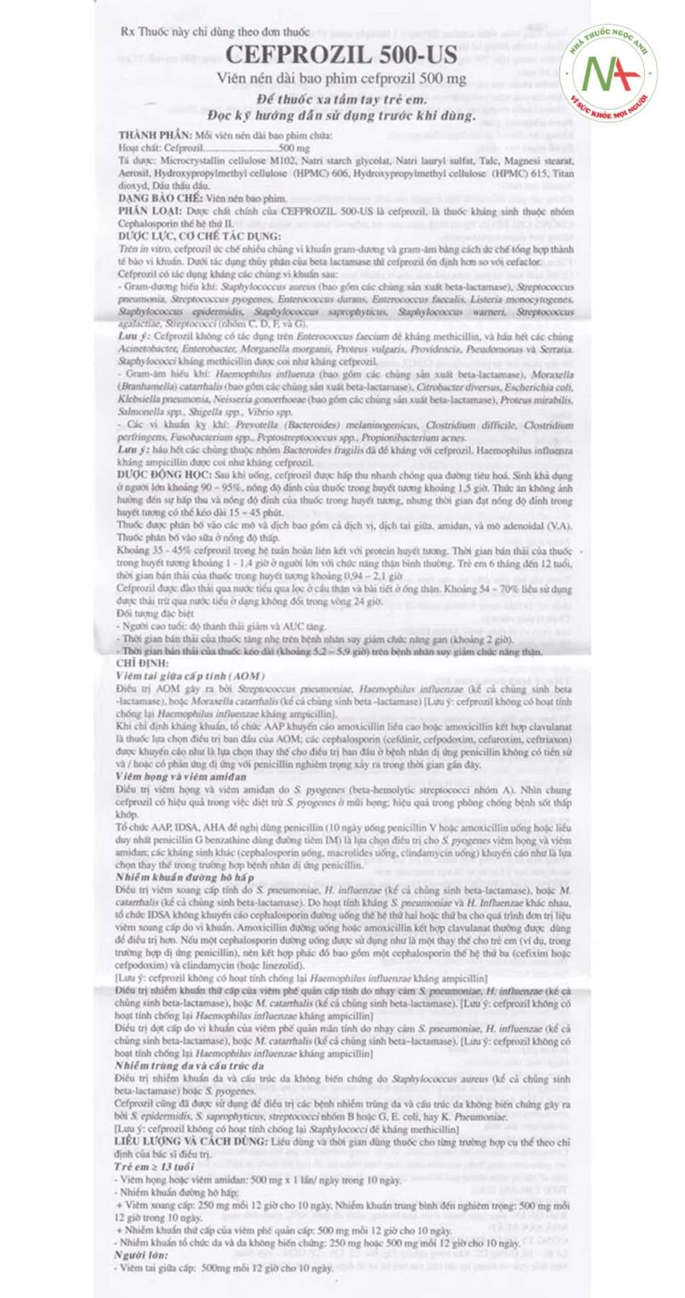 Thuốc Cefprozil 500-US là thuốc gì, giá bao nhiêu, mua ở đâu?