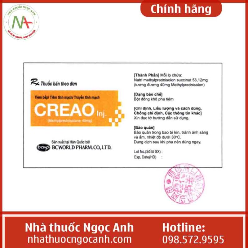 Thuốc Creao Inj 40mg là thuốc gì, liều dùng, giá bao nhiêu, mua ở đâu?