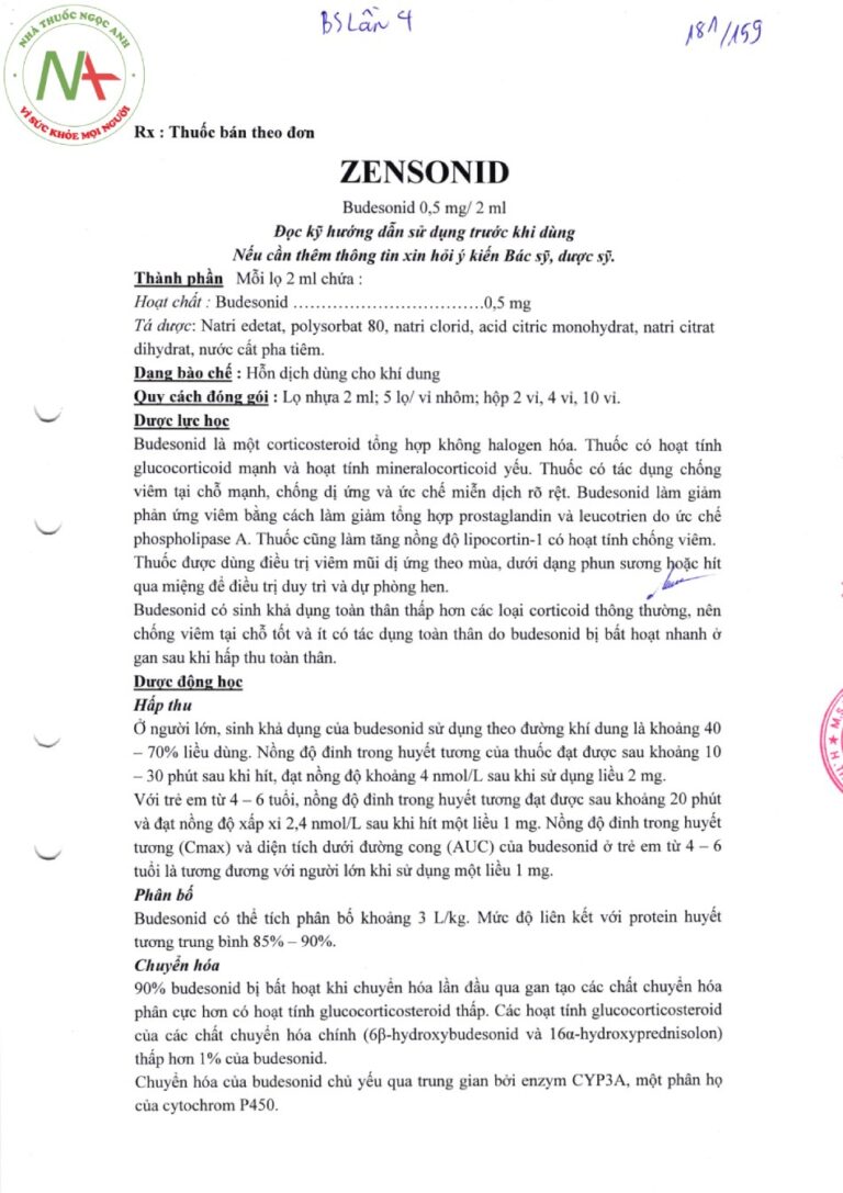 Thuốc Zensonid 0,5mg/2ml là thuốc gì, cách dùng, giá bao nhiêu, mua ở đâu