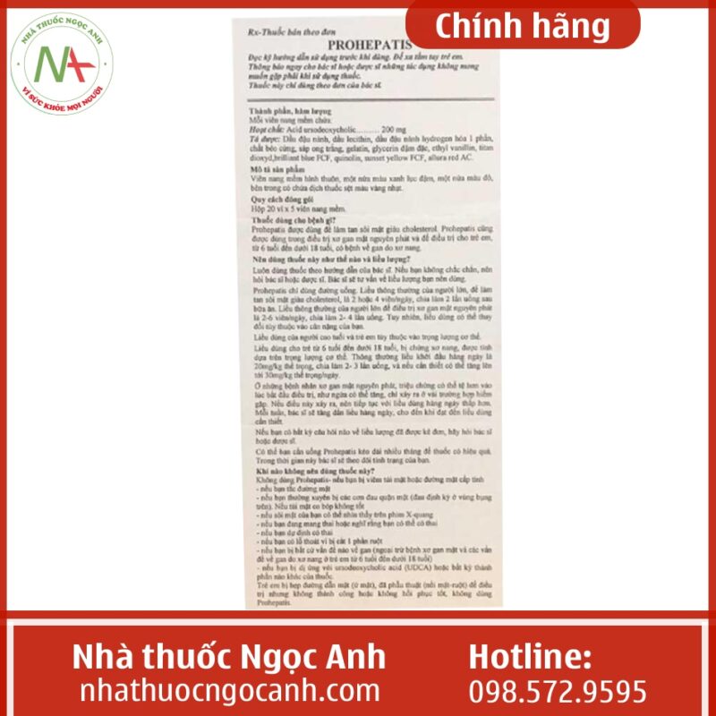 Thuốc Prohepatis 200mg tác dụng gì, mua ở đâu, giá bao nhiêu?