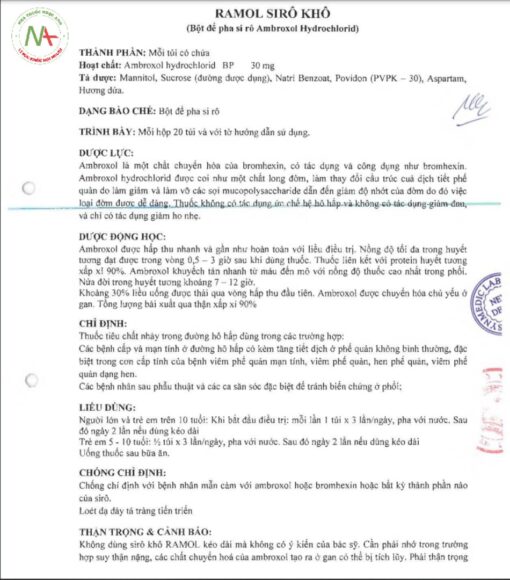 Thuốc Ramol Syrup có tác dụng gì, mua ở đâu, giá bao nhiêu?
