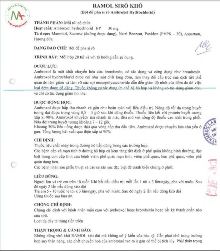 Thuốc Ramol Syrup có tác dụng gì, mua ở đâu, giá bao nhiêu?