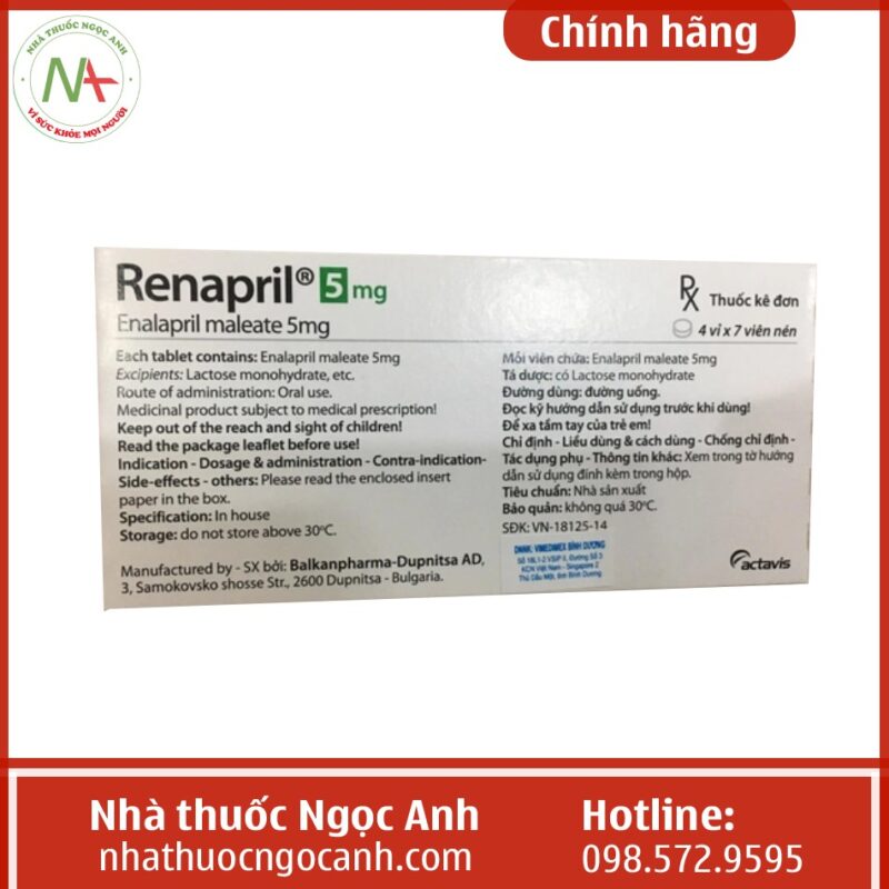 Thuốc Renapril 5mg có tác dụng gì, mua ở đâu, giá bao nhiêu?