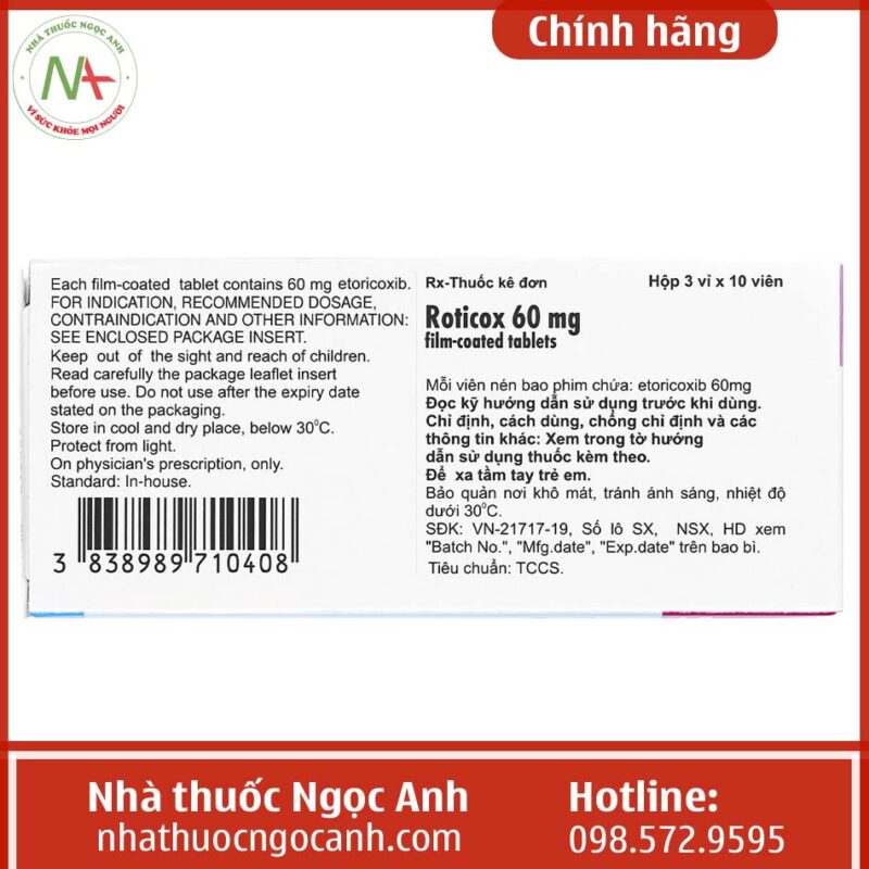 Thuốc Roticox 60mg film-coated tablets giá bao nhiêu, mua ở đâu?