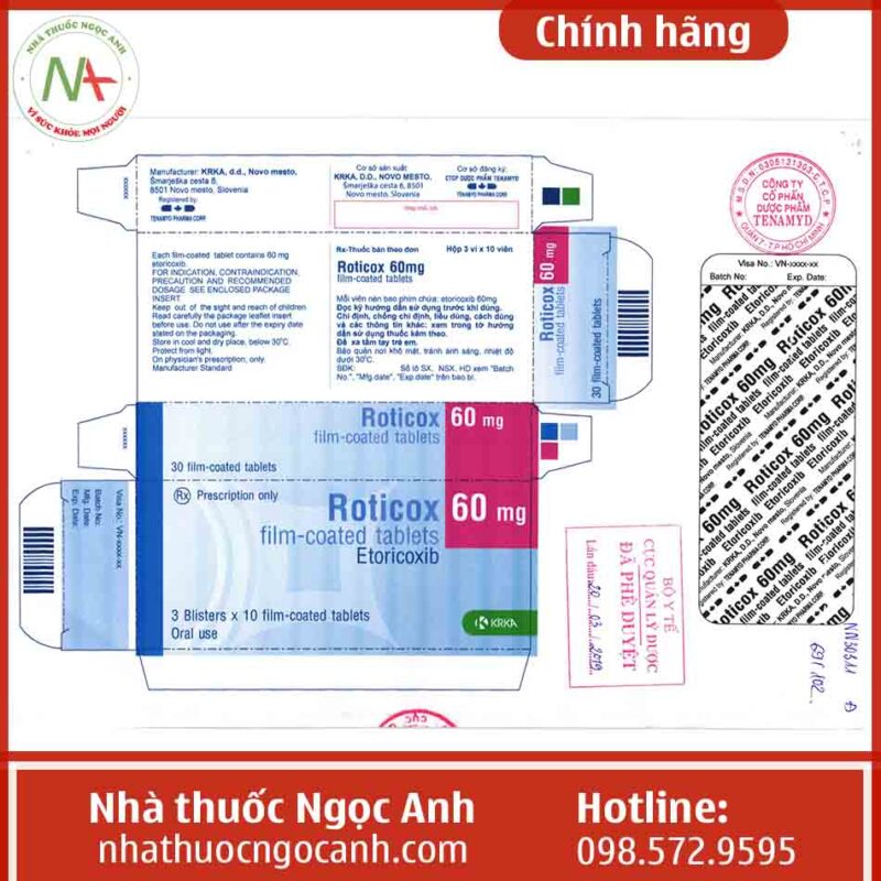 Thuốc Roticox 60mg film-coated tablets giá bao nhiêu, mua ở đâu?
