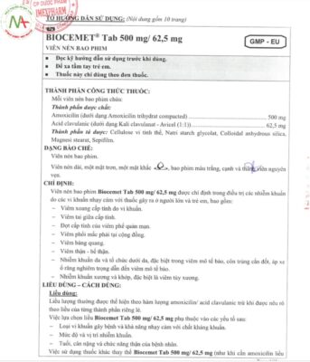 Thuốc Biocemet Tab 500mg/62,5mg là thuốc gì, mua ở đâu, giá bao nhiêu?