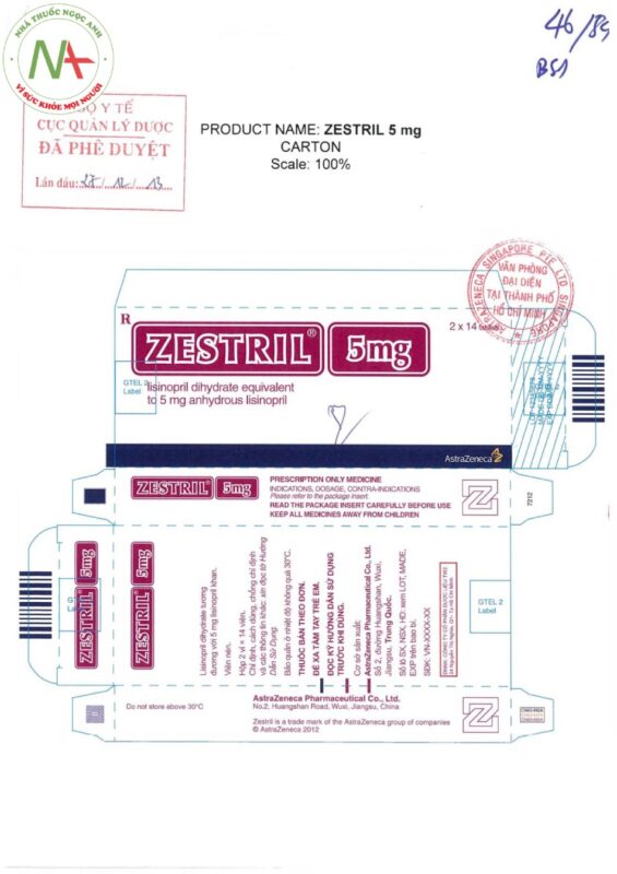 Thuốc Zestril 5mg là thuốc gì, tác dụng gì, giá bao nhiêu, mua ở đâu