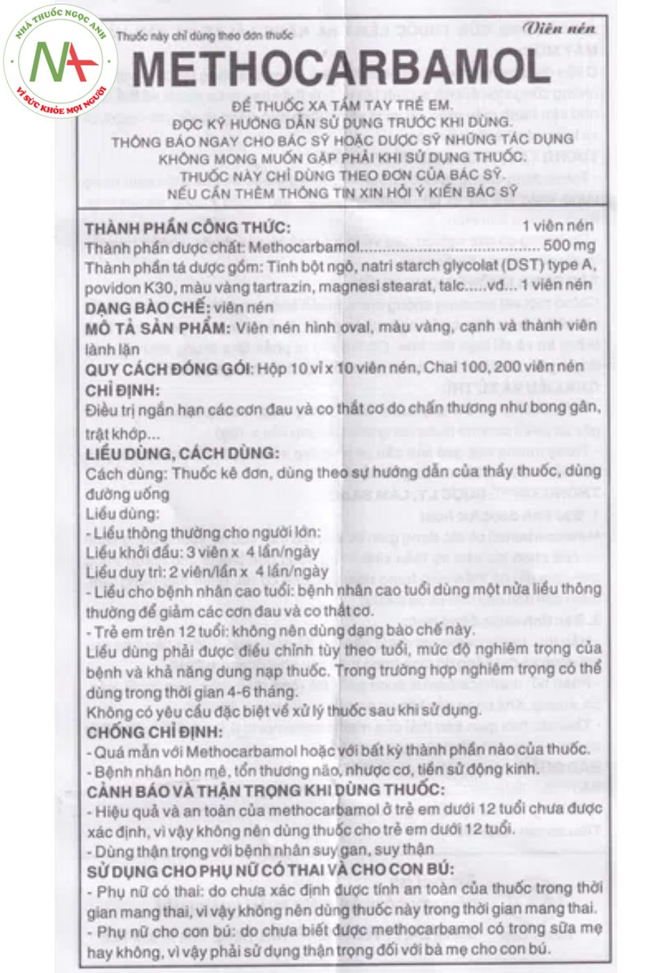 Thuốc Methocarbamol 500mg Khapharco là thuốc gì, giá bao nhiêu, mua ở đâu