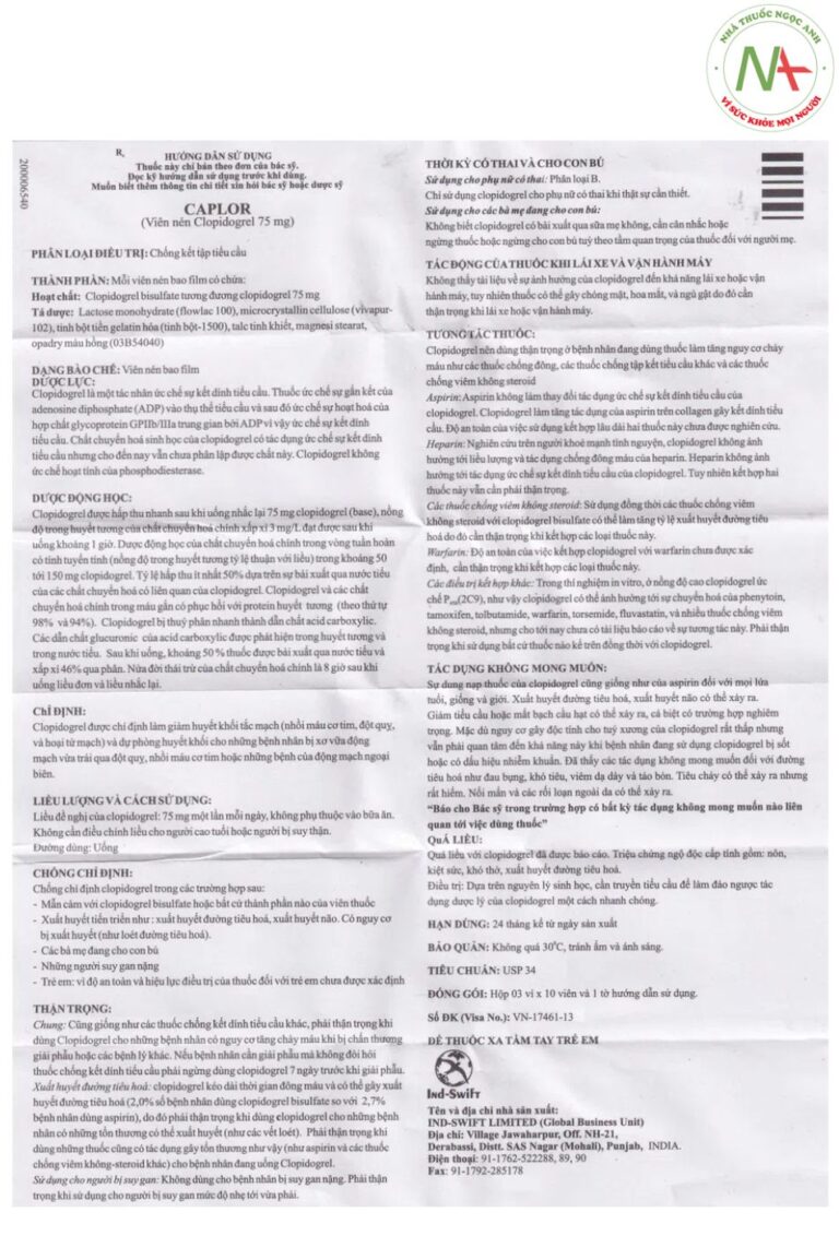 Thuốc Caplor 75mg là thuốc gì, có tác dụng gì, giá bao nhiêu, mua ở đâu