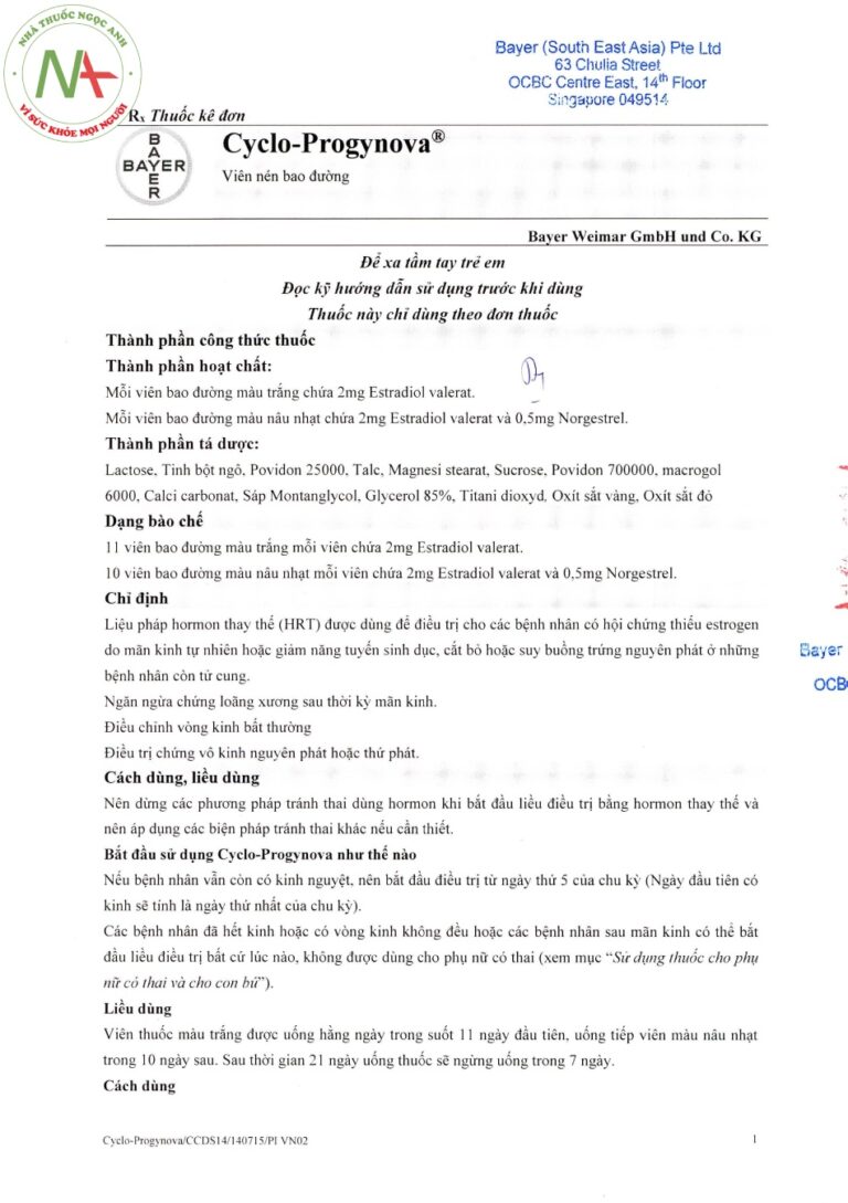 Thuốc Cyclo-Progynova Bayer là thuốc gì, giá bao nhiêu, mua ở đâu?