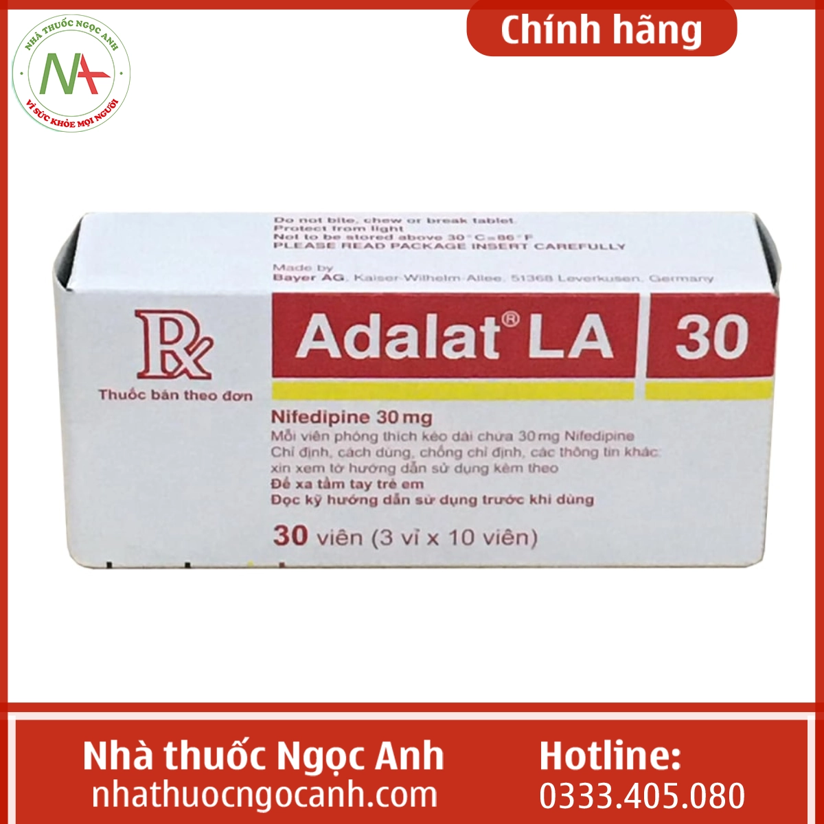 Thuốc Adalat LA 30 mg là thuốc gì, tác dụng gì, giá bao nhiêu, mua ở đâu
