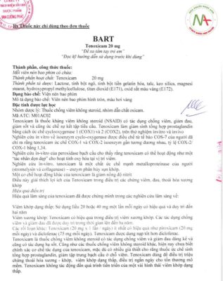 Thuốc Bart 20mg coated tablets liều dùng, giá bao nhiêu, mua ở đâu?