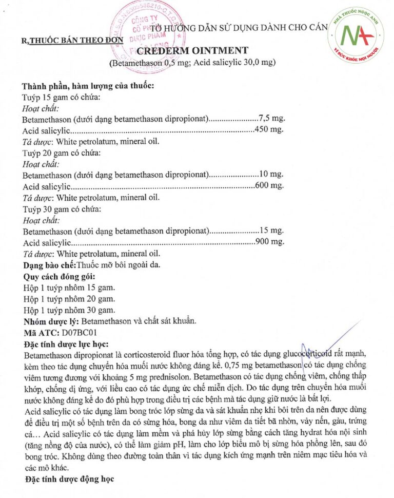 Thuốc Crederm Ointment 20g là thuốc gì, giá bao nhiêu, mua ở đâu