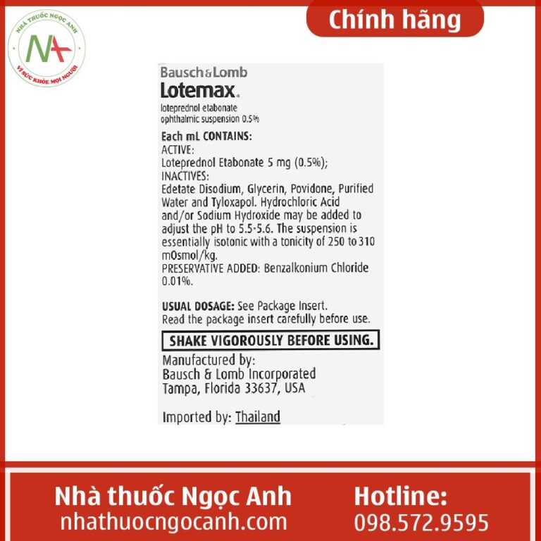 Thuốc nhỏ mắt Lotemax 0.5% có tác dụng gì, mua ở đâu, giá bao nhiêu?