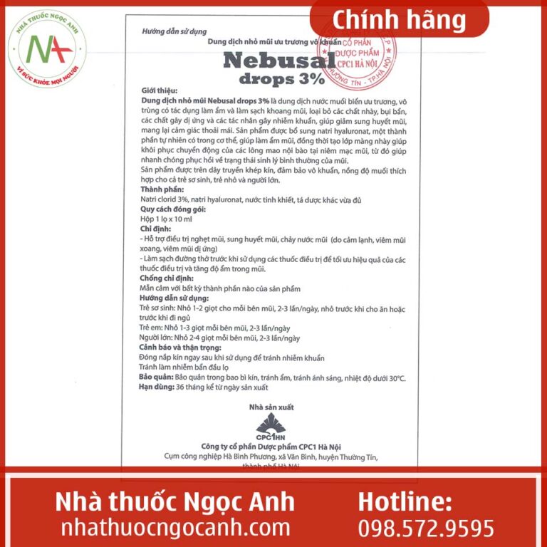 Nước muối ưu trương Nebusal drops 3% giá bao nhiêu, mua ở đâu