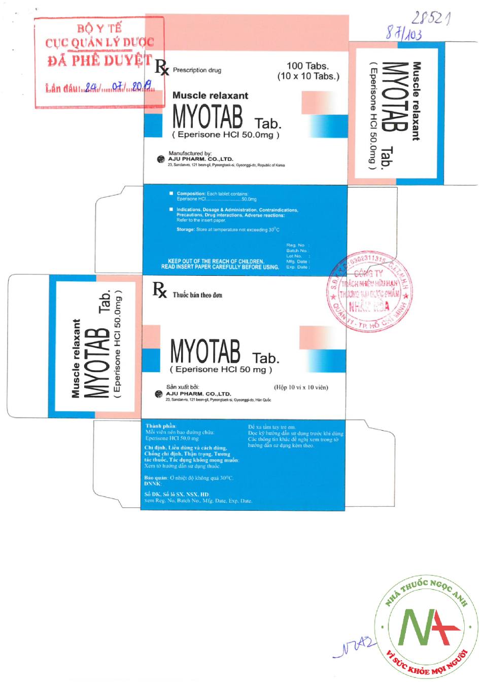 Thuốc Myotab 50mg có tác dụng gì giá bao nhiêu, mua ở đâu?