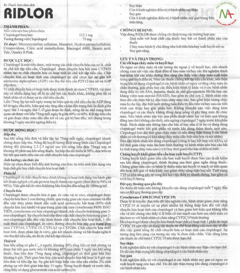 Thuốc Ridlor 75mg là thuốc gì, có tác dụng gì, mua ở đâu, giá bao nhiêu?